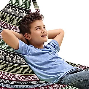 Ambesonne Greek Lounger Chair Bag, Antique Ornamental Design Pattern Mosaic Effects Old Fashioned Style Illustration, High Capacity Storage with Handle Container, Lounger Size,