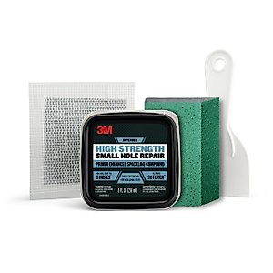 3M High Strength Small Hole Repair Kit, Inlcudes Spackling Compound, Putty Knife, Sanding Sponge, and Self-Adhesive Patch, For Hole Repairs Up To 3" in Diameter, Easy Wall Repair (SHR-SIOCKIT)