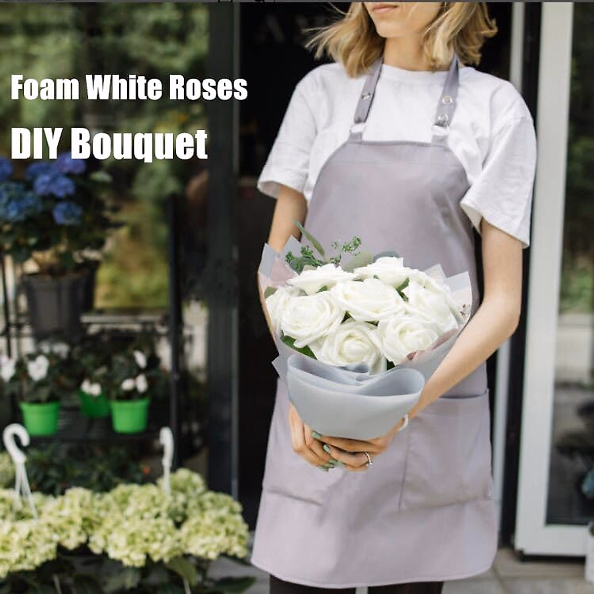 Cliselda 50Pcs Artificial Flowers Ivory White Fake Roses with Stems, Valentine's Day, Real Touch Foam Rose Bulk Faux Flowers for Decoration Centerpieces Party Flower Arrangements