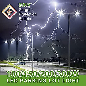 300W White LED Parking Lot Lights, LED Shoebox Pole Light, 40500Lm, 100-277Volt, Adjustable Direct Arms Mount, 1-10V Dimmable 700-1000W MH/HPS Replacement Lighting Fixture 100-277V
