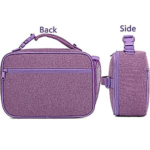 FlowFly Kids Lunch Bag, Durable Insulated School Lunch Box with Shoulder Strap and Bottle Holder, Water-resistant Thermal Small Lunch Cooler Tote for Teen Boys & Girls,Purple