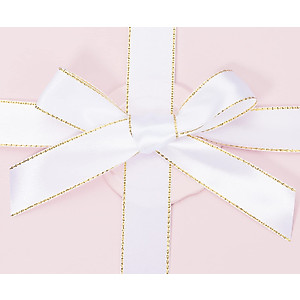 YASEO 25 Yards 1 Inch White Satin Ribbon with Gold Edges, Gold Border Fabric Ribbons for Gift Wrapping and Crafts