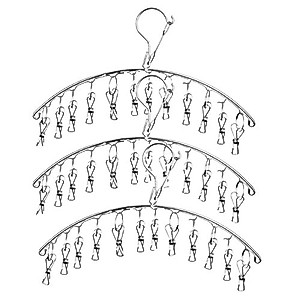 AmtBety 3 Pack Clothes Drying Rack with 12 Clips,Folding Stainless Steel Drying Hanger for Drying Socks,Drying Towels, Hat,Scarf,Diapers,Handkerchief,Bras, Baby Clothes,Lingerie,Socks,Gloves