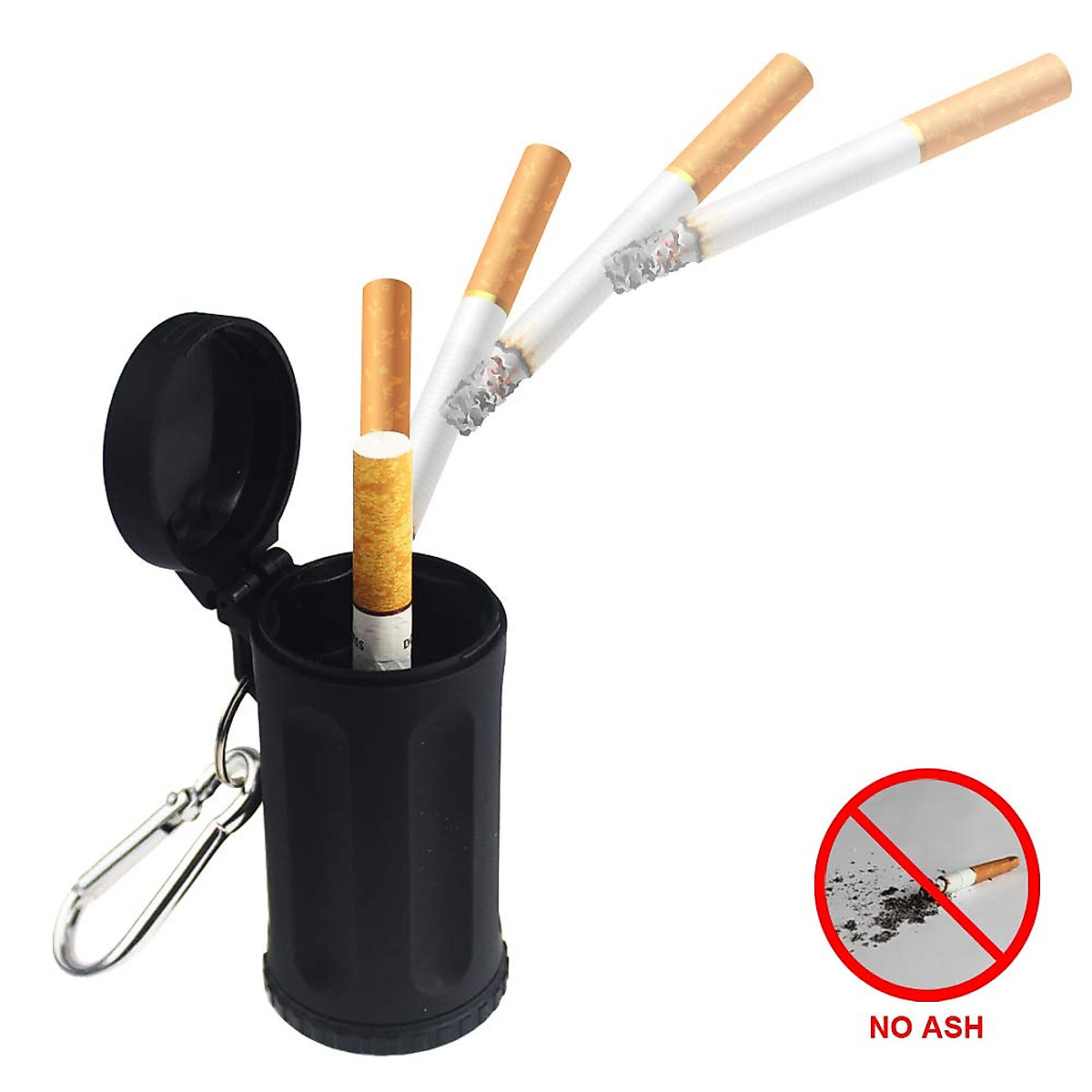 Honoro Portable Ashtray with Lid for Outdoor,ABS Smokeless Windproof Cigarettes Ashtray with Keychain,Black