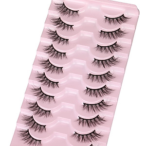 wiwoseo False Eyelashes Half Lashes Strip Natural Wispy Fluffy Faux Mink Lashes 14MM Eyelashes 10 Pairs Pack