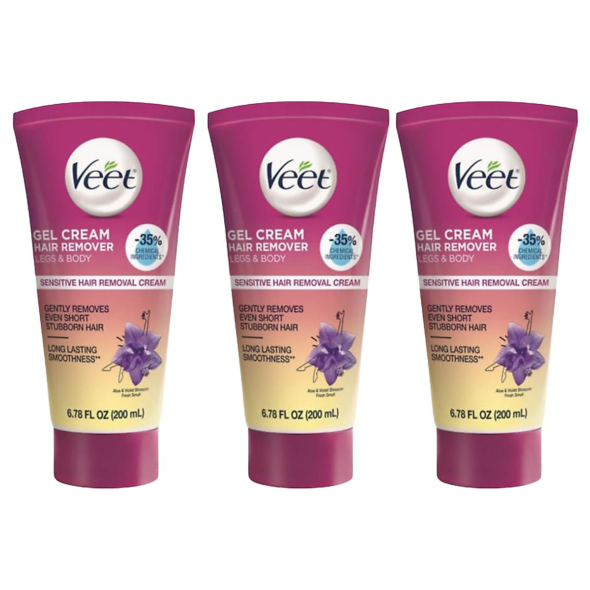 Veet Sensitive Skin Formula with Aloe Vera and Vitamin E, Dermatologically Tested Hair Removal Gel Cream 6.76 Fl Oz. for Legs & Body (3 Pack)