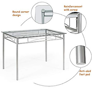 Giantex 5 Piece Dining Table Set, Kitchen Dining Set with Tempered Glass Table Top and 4 Chairs, Dinette Set for 4 for Breakfast Dining Room Kitchen