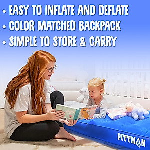 Pittman Outdoors Twin Kid's Air Mattress with Portable Battery Powered Air Pump with Fun Travel Backpack, Blue (PPI-BLU_KIDMAT)