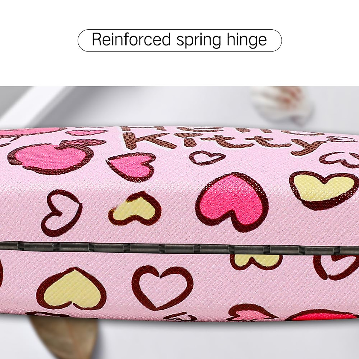 PERFECTSIGHT Hard Shell Eyeglasses Case, Floral Protective Glasses Case, Fabric or PU Leather Eyeglass Case for Women Girls (Kitty)