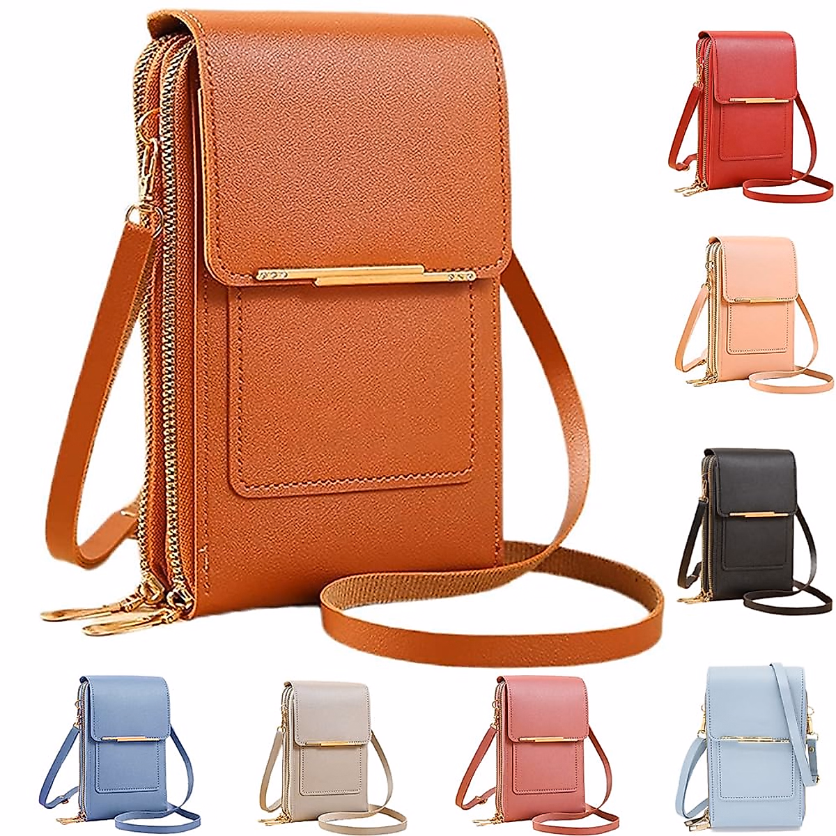 Anti-Theft Leather Bag,Small Crossbody Cell Phone Purse Wallet for Women,Touchscreen Phone Purse Crossbody with Shoulder Strap,RFID Blocking Messenger Shoulder Handbag with Credit Card Slots
