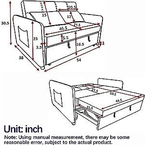 Mbolyeer 54" Modern Convertible Sleeper Sofa Bed, Velvet Loveseat Sofa Couch w/Pull-Out Bed, Seat with Adjustable Backrest, Lumbar Pillows, and Living Room Side Pockets, Gray