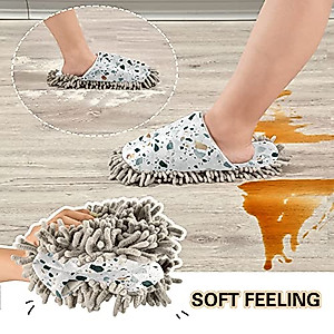 Kigai Microfiber Cleaning Slippers Classic Terrazzo Washable Mop Shoes Slipper for Men/Women House Floor Dust Cleaner, Size L