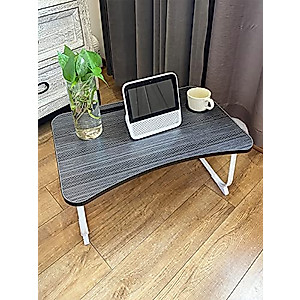 LKBBC Foldable Laptop Desk for Bed, Bed Laptop Table with Storage, Foldable Portable Lap Bed Tray, 23.6 Inch Floor Table for Drawing, Reading and Writing, Maple