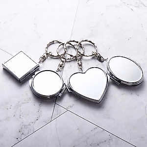 Metal Portable Folding Mirror Key Chain Round Square Heart Shape Cosmetic Mirror Compact Travel Pocket Mirror with Key Ring Keychain(Circular)