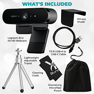 Logitech Brio 4K HD Webcam [Latest Version] with Microphone for Desktop with Tripod & Universal Mount -Logitech Webcam USB Computer Camera -Ultra Pro Wide Angle Webcam Streaming Equipment for Meetings