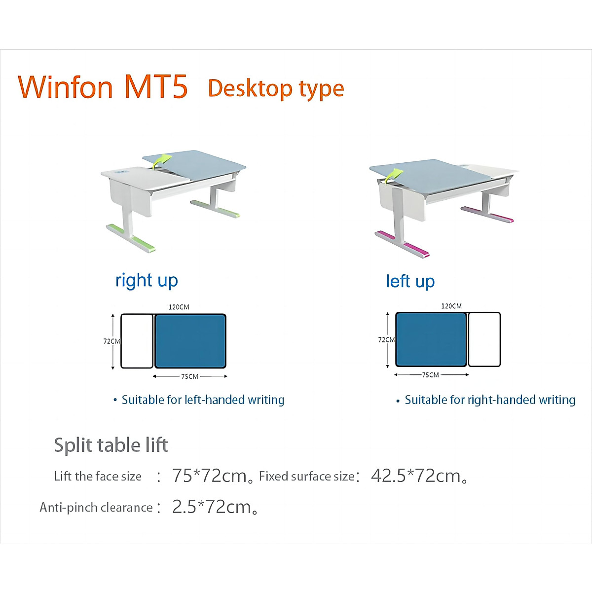 Winfon Adjustable Height Kid Children Home Study Desk Student Electric Writing Table with tilt Desktop, Bookstand，Aluminum Ruler (ENF Right up)