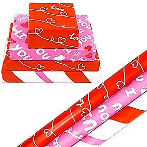 FANCY LAND Valentines Wrapping Paper with Cut Lines for Valentine’s Day Wedding Holiday 3 Pack