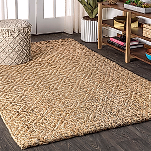 JONATHAN Y NFR100A-8 Hira Hand Woven Diamond Chunky Jute Indoor Area-Rug Bohemian Farmhouse Easy-Cleaning Bedroom Kitchen Living Room Non Shedding, 92" X 120", Natural Color