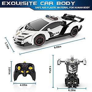 FDJ Remote Control Car - Transform Car Robot, One Button Deformation to Robot with Flashing Lights, 2.4Ghz 1:18 Scale Transforming Police Car Toy with 360 Degree Rotating Drifting for Boys and Girls