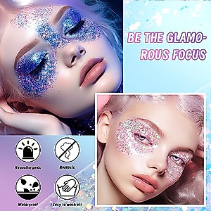 YBUETE Face Body Glitter Stick, Singer Concerts Festival Music Rave Body Glitter, Rotating Mermaid Sequins Chunky Glitter, Holographic Glitter, Waterproof and Long Lasting Sparkling, 03# Gold