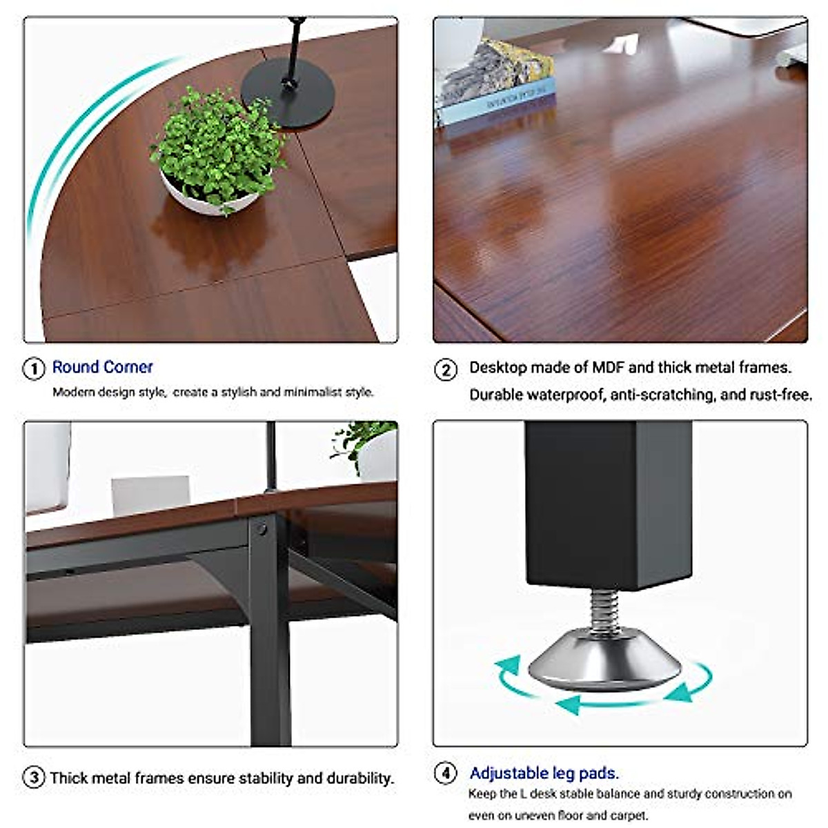 Foxemart L Shaped Desk Corner Desk 58" Computer Gaming Desk PC Table Writing Workstation for Home Office, Large L Study Desk 2 Person Multi-Usage Tables Modern Simple Desk with Storage Bag & CPU Stand