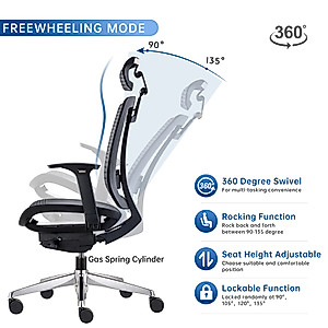 Ergonomic Office Chair with Adjustable 4D Armrest Headrest & Lumbar Support, High Back Mesh Computer Chair for Home and Office