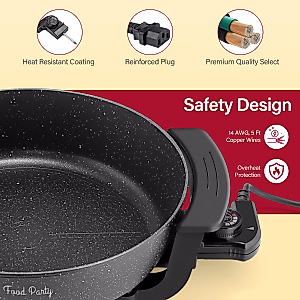 Food Party Electric Hot Pot Skillet Hotpot Pot Electric Cooker Shabu Shabu Pot 110V Non-Stick 6L BPA FREE Fondue Chinese Hot Pot