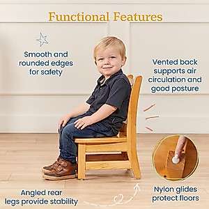 ECR4Kids Hardwood Table with 16in Legs and Two 8in Chairs, Kids Furniture, Honey