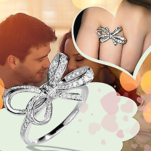 Fashion Women‘s Full Diamond Bow Ring Engagement Ring Jewelry Gifts Skinny Rings for Women (Silver, 10)
