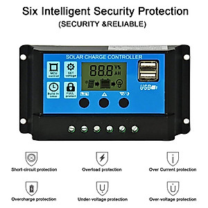 Weytoll Solar Panel System 18V 20W Solar Panel 30A Charge Controller with Dual USB Car Solar Inverter Kit Complete Power Generation Supply for Mobile Phones Sports Cameras, and 12V Car Batteries