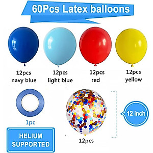 60pcs Carnival Circus Balloon 12 Inches Red Yellow and Blue Balloons with Rainbow Confetti Balloons for Birthday Party Carnival Theme Decorations