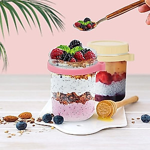 Dyserbuy 4 Pack Overnight Oats Containers with Lids and Spoons, 16 oz Glass Mason Jars for Overnight Oats, Airtight Jars with Measurement Marks for Milk, Cereal On The Go Container