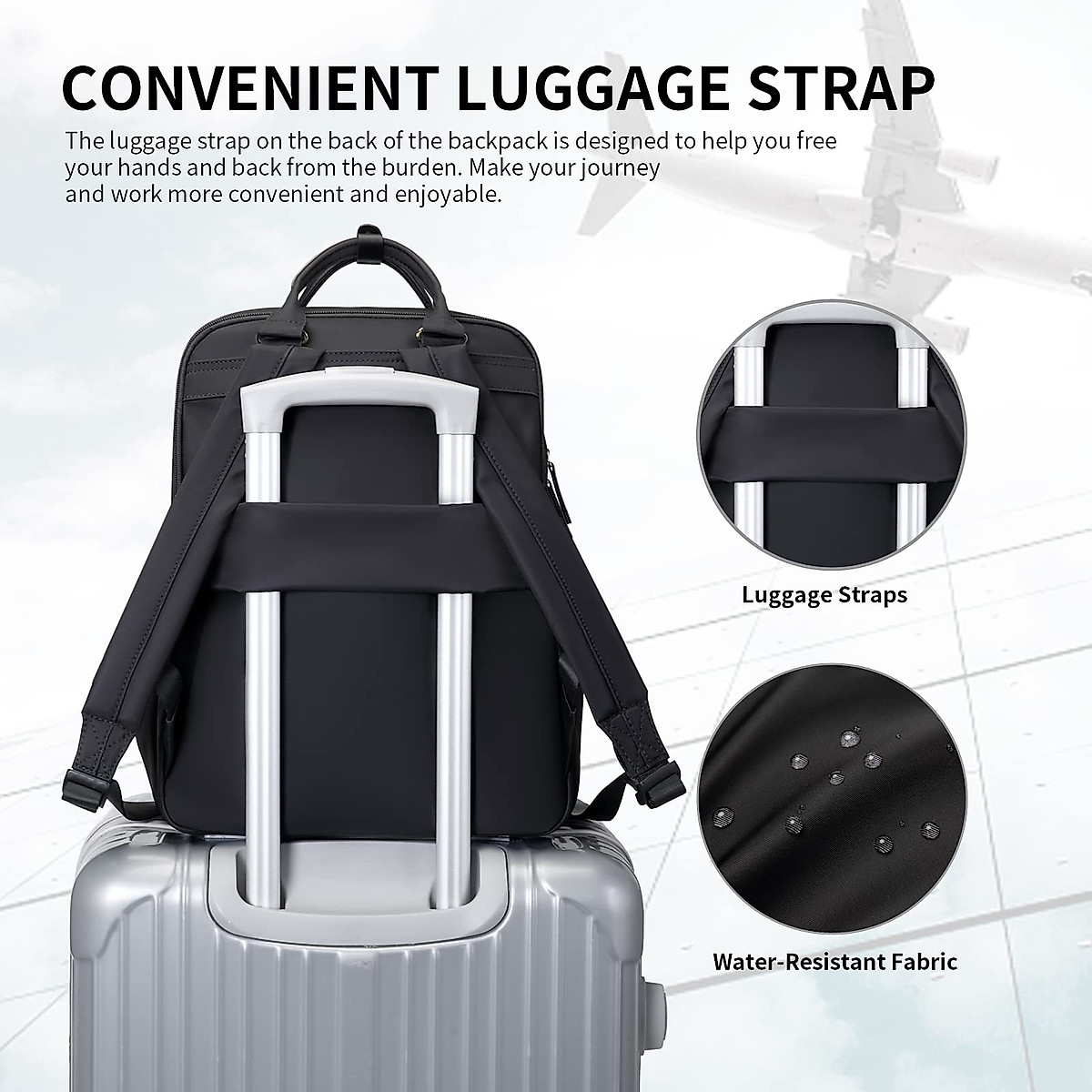 GOLF SUPAGS Laptop Backpack for Women Girls Work Backpack Purse Laptop BagsTravel Computer Bookbag Fits 15.6 Inch Notebook (Black, 15.6 Inch)