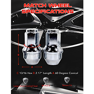 Set of 24 Veritek 14x2.0mm 13/16 Hex 2 Inch Chrome OEM Factory Style Large Acorn Seat Lug Nuts for Ford F-150 Expedition Lincoln Navigator Factory Wheels