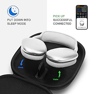 Opoway Hard Case for AirPods Max with Sleep Mode, Upgraded Travel Carrying Headphone Case with Silicone Earpad Cover & Mesh Pocket, Portable Organizer Protective Storage Bag