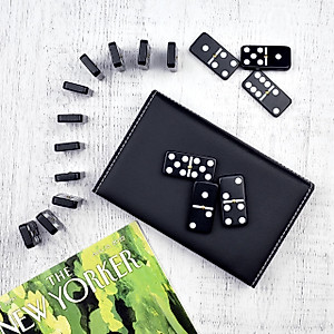 Dominos Set for Adults and Kids - Dominoes - Domino Classic Board Games, Christmas Games – Double Six Standard Dominos Set 28 Tiles with Black Leather Case - Juegos de Mesa (Black Leather Case)