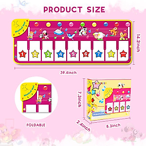 M SANMERSEN Piano Mat - Musical Keyboard Floor Playmat 39.5" Electronic Music Animal Touch Play Blanket Funny Xmas Gift Toy for 1 2 3 Year Old