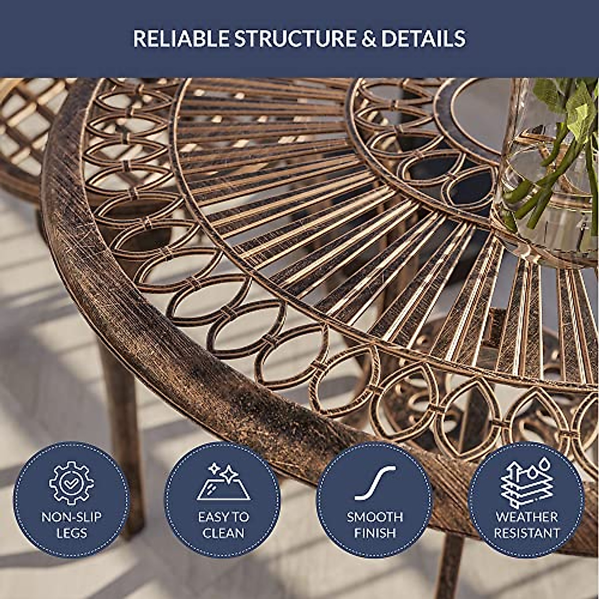 BELLEZE 3 Piece Cast Aluminum Bistro Set, Rust-Resistant Outdoor Patio Metal Bistro Sets Weather Resistant Table and 2 Chairs with Umbrella Hole for Balcony Backyard Garden - Bronze