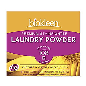 Biokleen Natural Laundry Detergent - 108 HE Loads - Powder, Concentrated, Eco-Friendly, Non-Toxic, Plant-Based, No Artificial Fragrance, Colors or Preservatives, Premium Plus(Packaging May Vary)