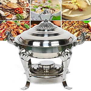 Full Size Stainless Steel Chafing Dish Buffet Set, Round/Rectangular Catering Warmer Set with Food Trays & Mirror Cover, Thick Stand Frame Food Warmer for Kitchen Party Banquet (Round)