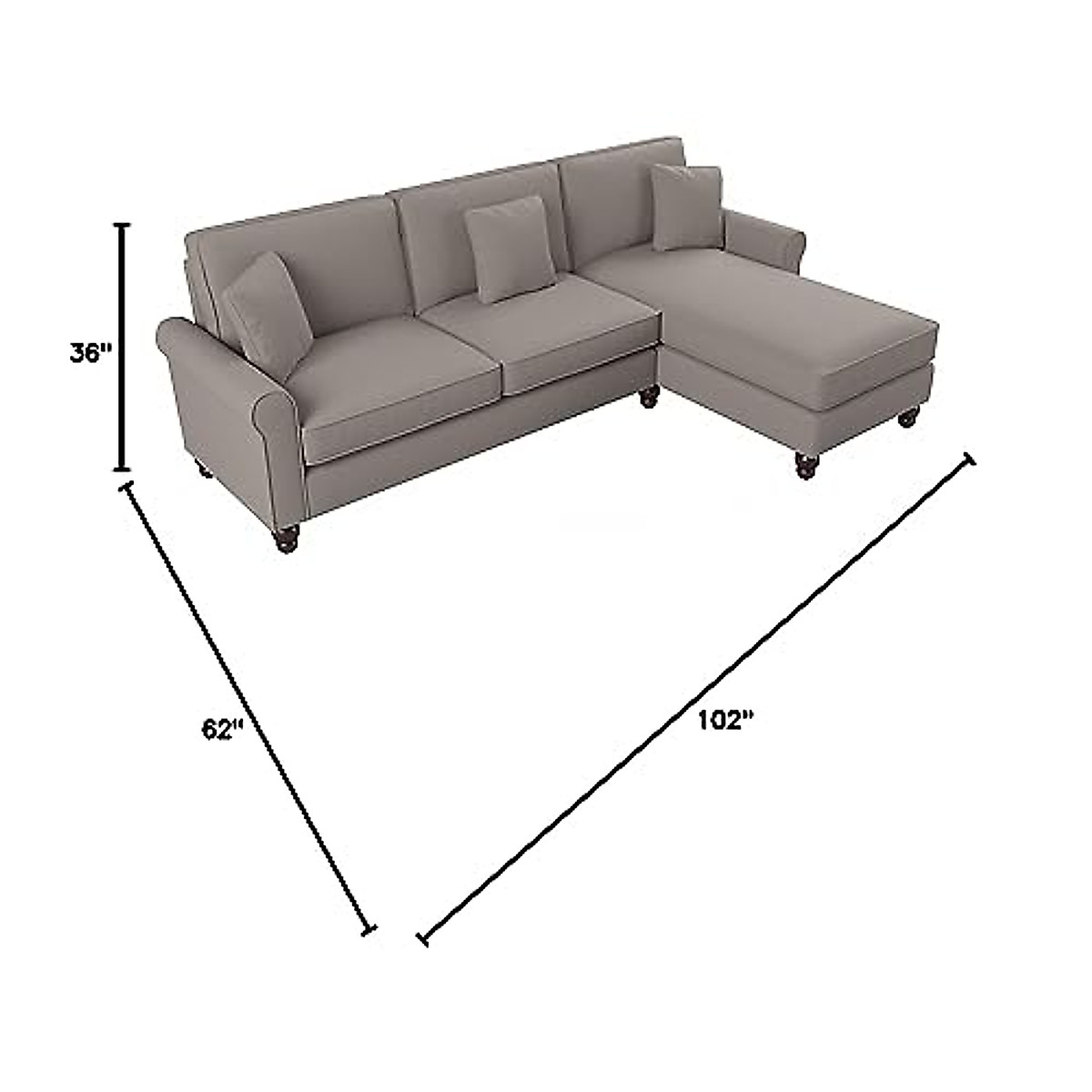 Bush Furniture Hudson 102-inch Stain-Resistant Contemporary Couch, Long Lasting Comfort, Easy to Assemble Pet-Friendly Living Room Sofa to Lounge, 102W, Beige Herringbone