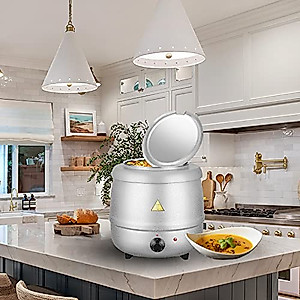 Valgus Commercial 10.5QT Soup Kettle, Electric Countertop Food Soup Warmer with Stainless Steel Hinged Lid and Detachable Pot for Home, Catering, Restaurants, Silver