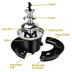 Micnaron 3 Tiers Chocolate Fountain Chocolate Fondue FountainElectric Melting Chocolate Machine Mini Hot Chocolate Fondue Pot Stainless Steel Heated Basin Chocolate Fountain With Fruit & Nut Plate For Nacho Cheese, BBQ Sauce, Ranch, Liqueurs（Black）