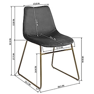 FurnitureR, Velvet Fabric Upholstered Seat Kitchen Room Set of 2, Mid Century Modern Backrest,Gold Metal Legs Dining Chair, Grey