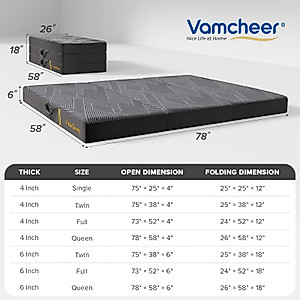 Tri Folding Mattress Queen Size - 6 Inch Foldable Mattress for Travel/RV/Camping/Road Trip/Guest Room/Yoga, Tri-fold Memory Foam Mattress with Washable Cover, Handle & Non-Slip Bottom, 78"x58"x6"