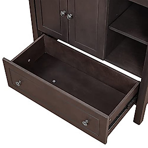 Merax 30" Bathroom Vanity Base Only,Solid Wood Frame,Bathroom Storage Cabinet with Doors and Drawers,Brown