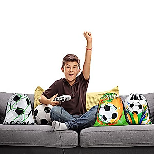 16 Pieces Soccer Party Favors Bags Drawstring Soccer Gift Bags Fabric Soccer Print Candy Goodie Snacks Treat Bags for Sports Soccer Theme Birthday Party Supplies