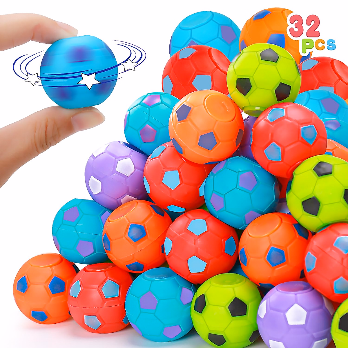 32PCS Fidget Spinner Soccer Balls Sports Birthday Party Favors Bulk for Kids 4-8 8-12 Christmas Goodie Treat Bag Stuffers Classroom Treasure Toys Carnival Prizes Pinata Fillers Mini Return Gifts