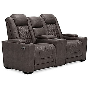 Signature Design by Ashley Hyllmont Power Reclining Loveseat with Center Console, Weathered Gray