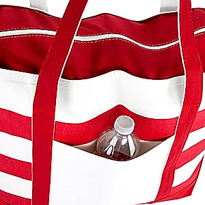 DALIX Striped Boat Bag Premium Cotton Canvas Tote in Red